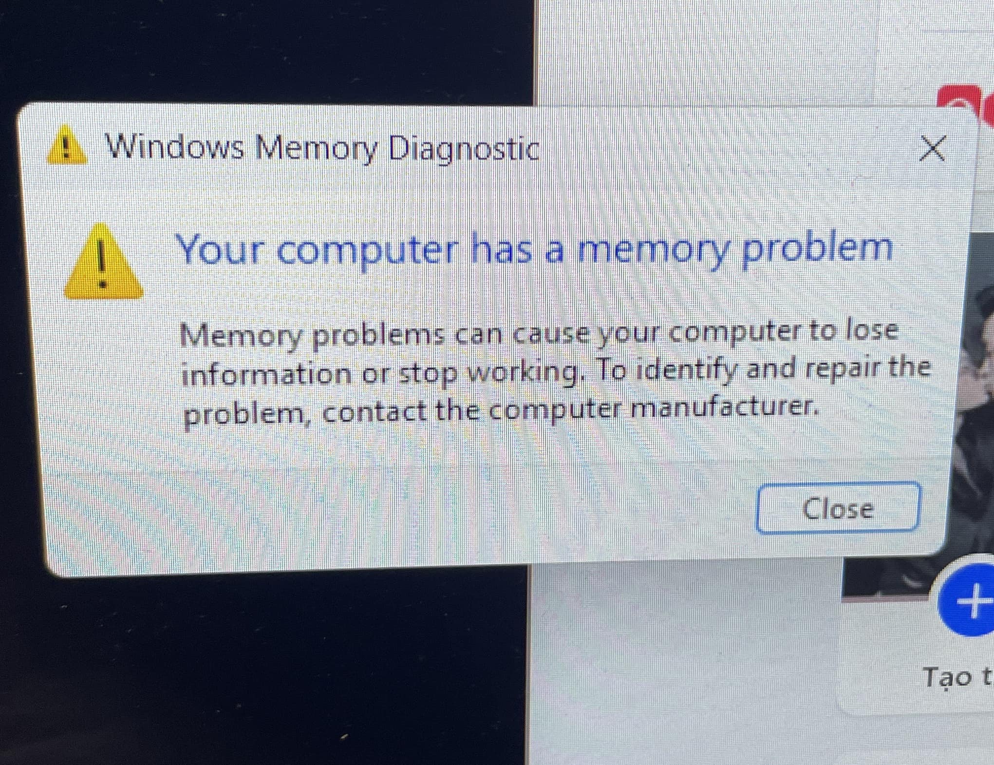 Khắc Phục Lỗi Your Computer Has A Memory Problem