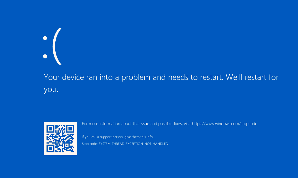 Sửa Lỗi Màn Hình Xanh Stop Code SYSTEM THREAD EXCEPTION NOT HANDLED