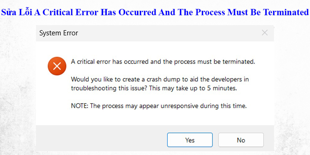 Sửa Lỗi A Critical Error Has Occurred And The Process Must Be Terminated